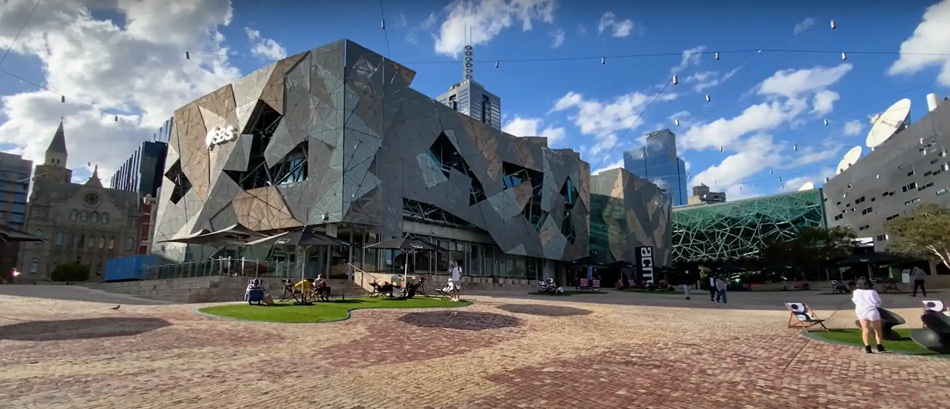 Unveiling charm of Federation Square #1 dazzling structure.